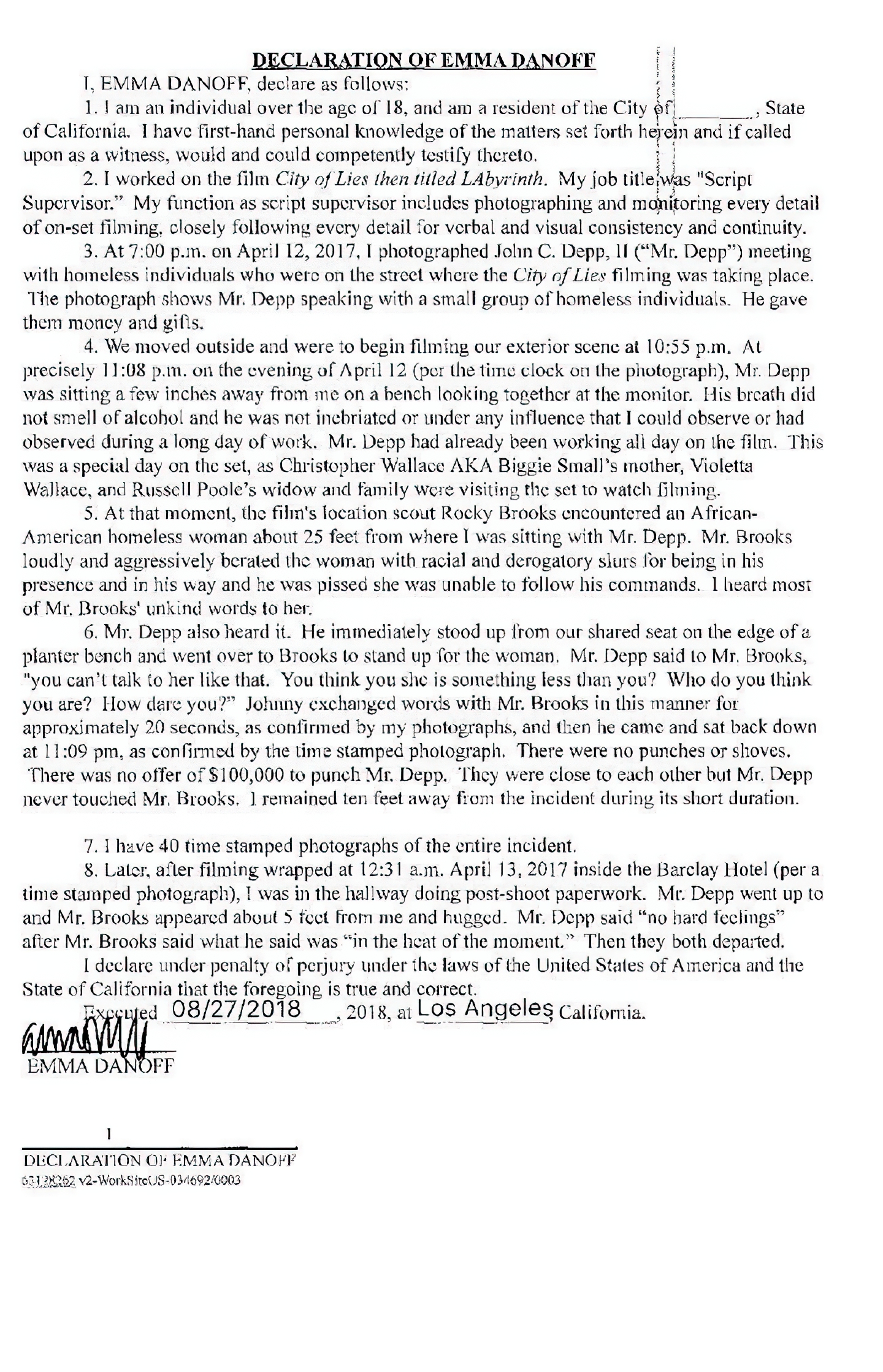 Depp Dive - Witness Statements, Witness Summaries, Declarations